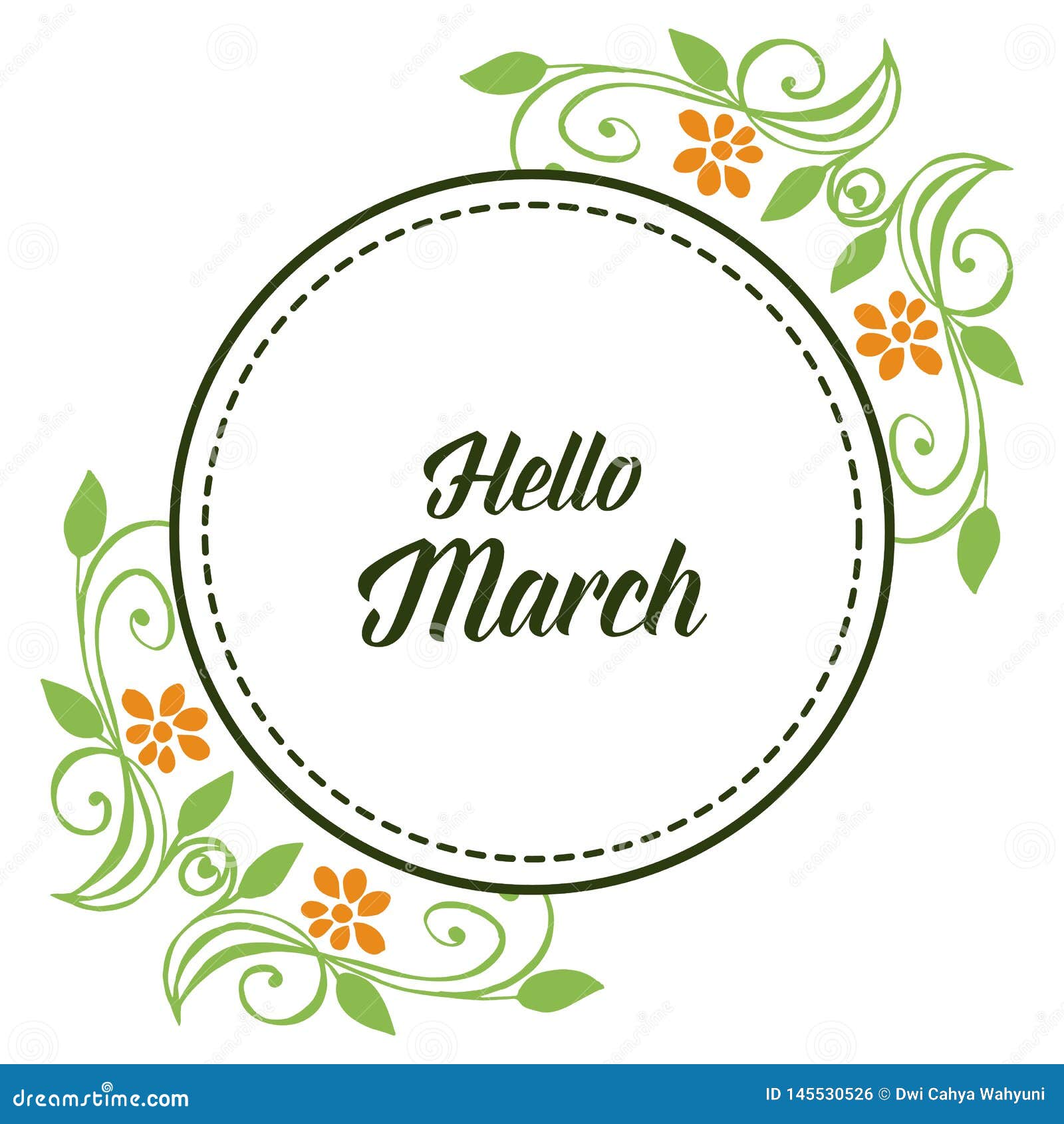 Vector Illustration Green Leaves Frame for Greeting Card Hello March ...