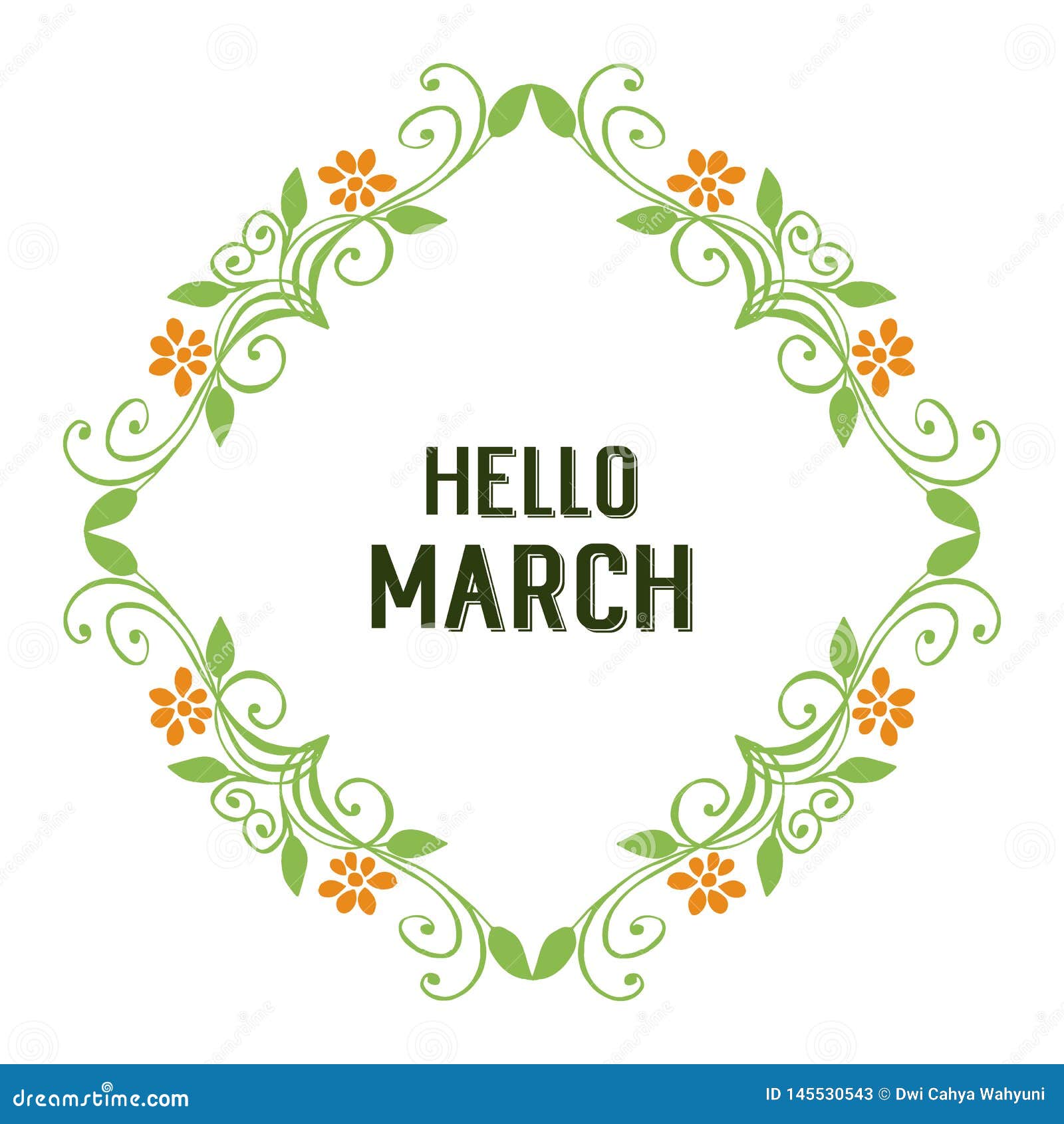 Vector Illustration Green Leaves Frame for Greeting Card Hello March ...