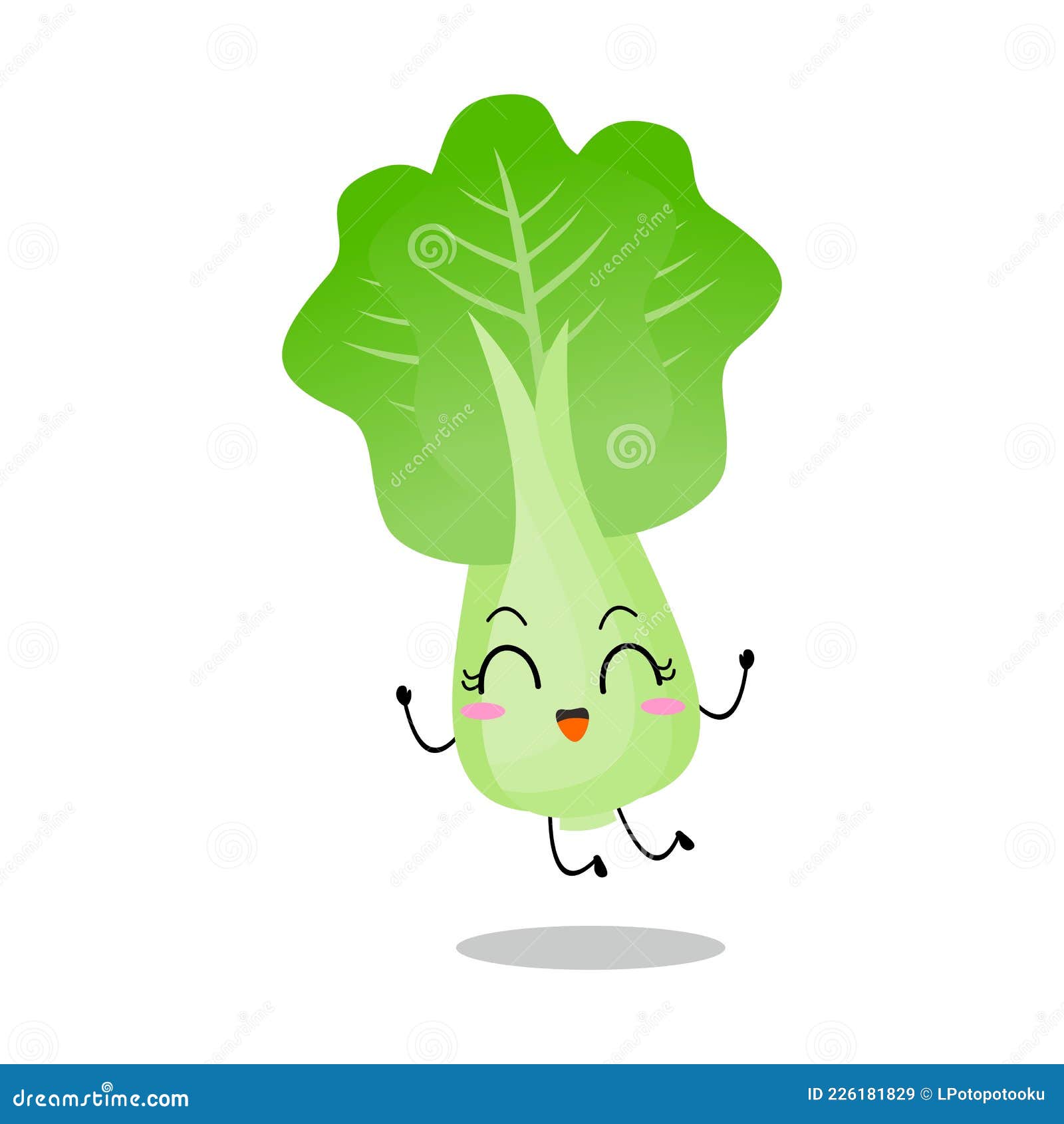 Vector Illustration of Green White Cabbage Character with Cute ...