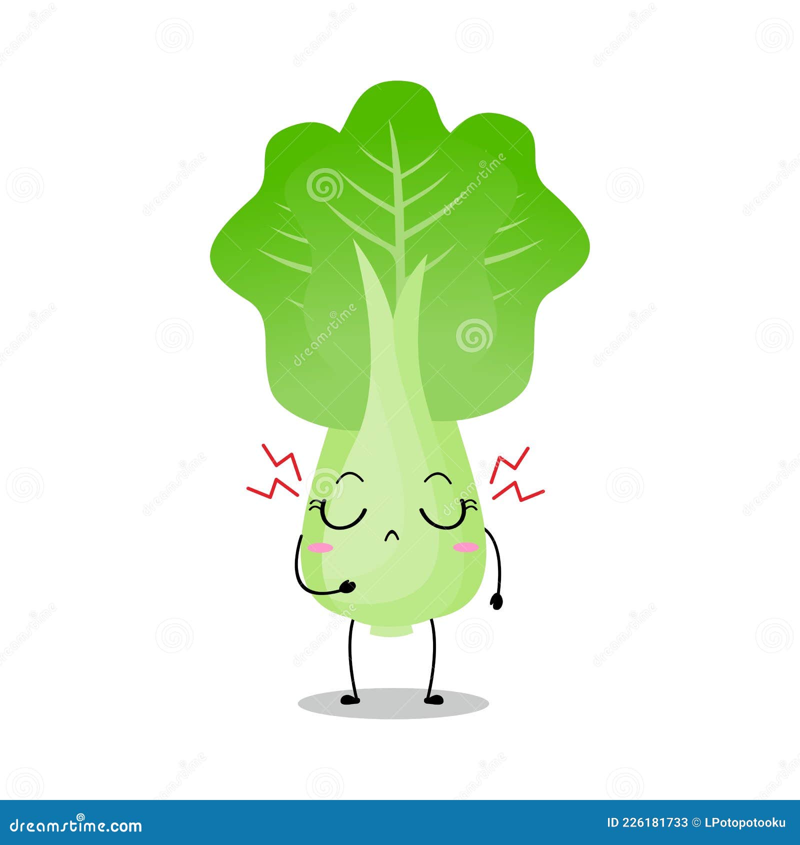 Vector Illustration of Green White Cabbage Character with Cute ...
