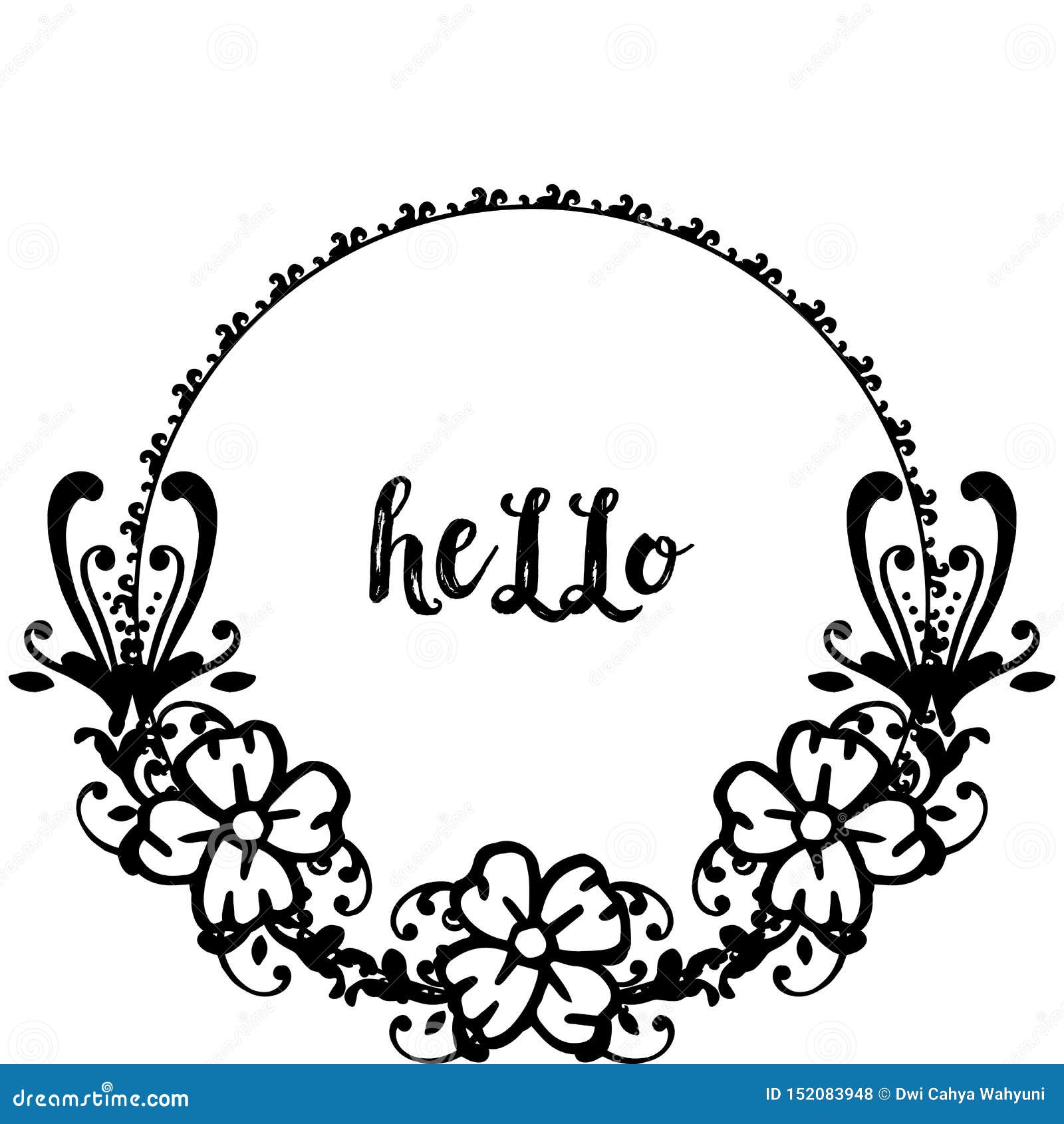 Vector Illustration Greeting Card Hello with Various Beautiful Wreath ...