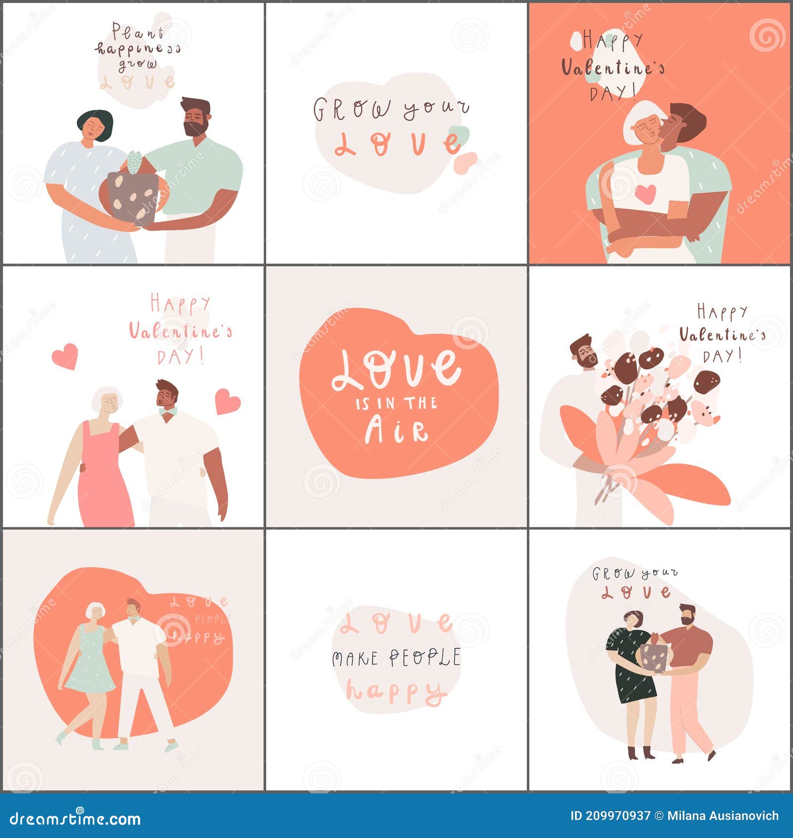 Vector Illustration Greeting Card Set. Handwritten Text People in Love ...