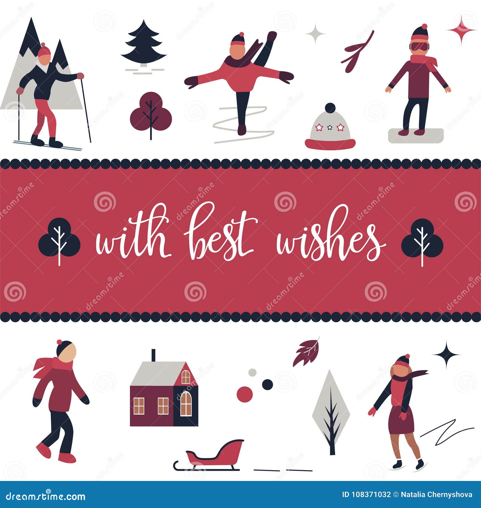 Greeting Card with Different Characters, Elements Stock Vector ...