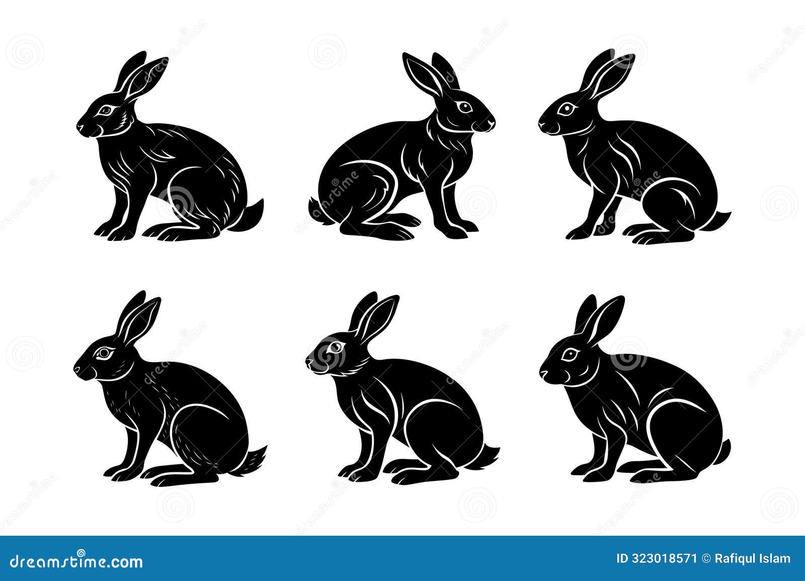 Vector Illustration the Grey Hare Sitting Sideways on a White ...