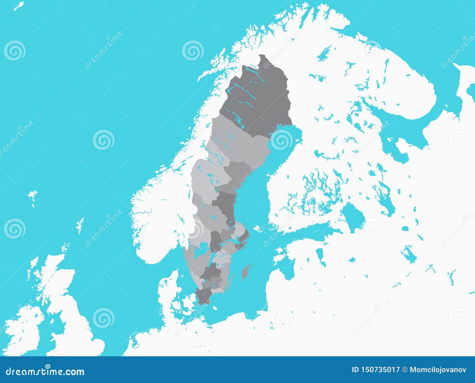 Grey Map of Regions of Sweden with Surrounding Terrain Stock Vector ...