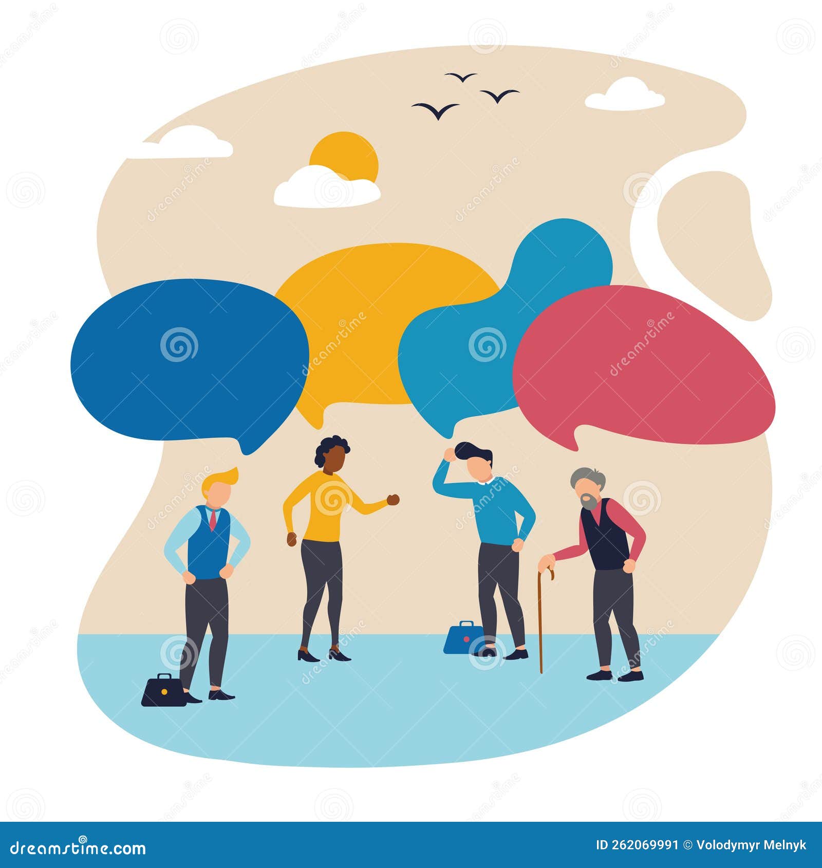 Vector Illustration with Group of Different Ages People Thinking ...