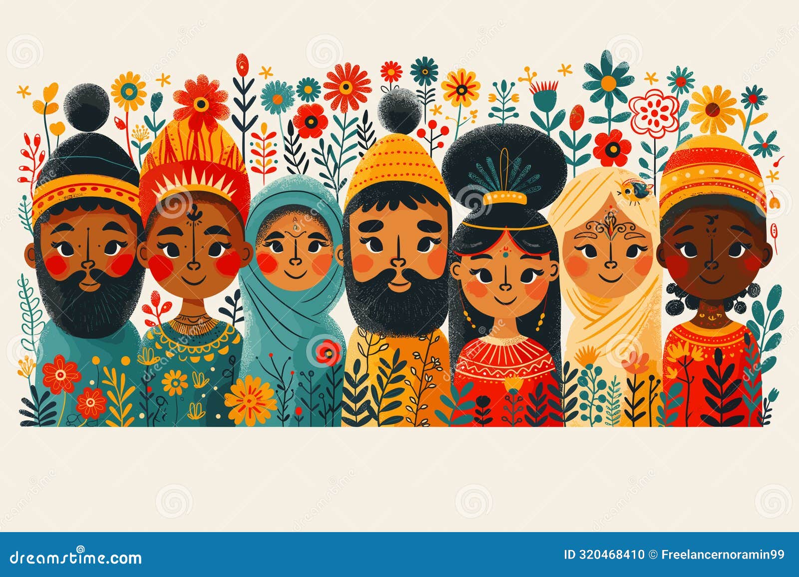 Vector Illustration of a Group of People of Different Nationalities and ...