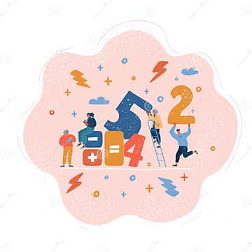 Vector Illustration of Group of People Make Calculation. Tiny People ...