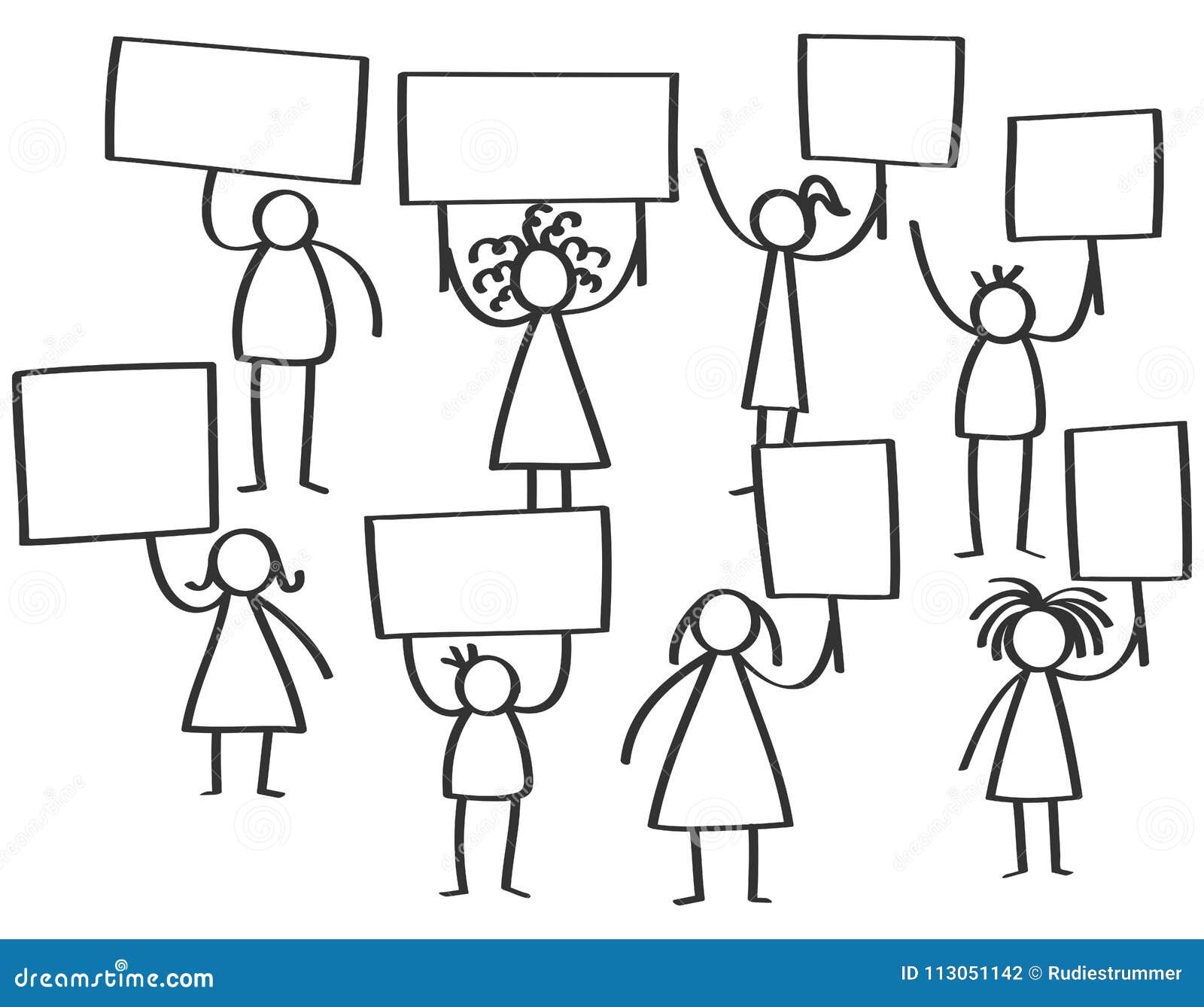 Vector Illustration of Group of Protesting Stick Figures, Men and Women ...
