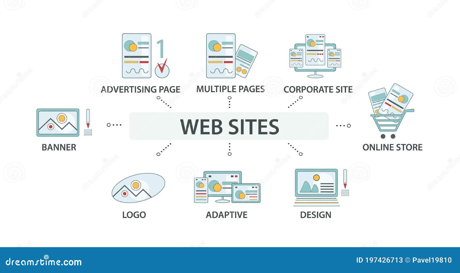 Vector Illustration of a Group, a Set of Icons, a Miniature Infographic ...
