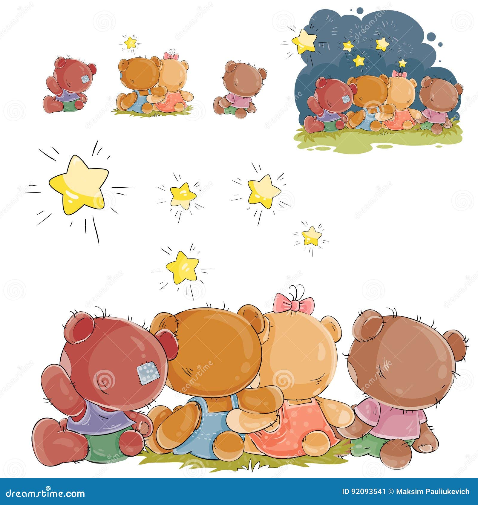 Vector Illustration of a Group of Teddy Bears Sitting and Looking at ...
