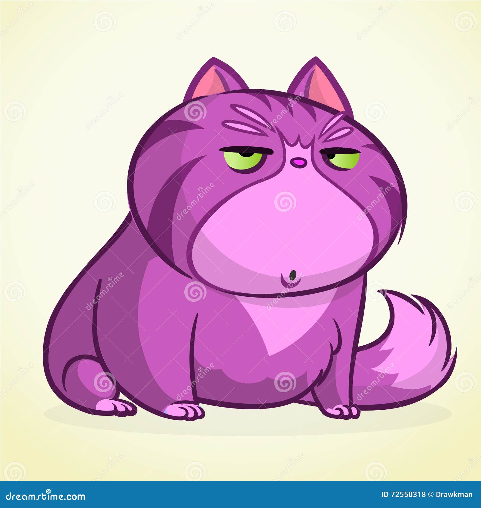Vector Illustration of Grumpy Purple Cat. Fat Cartoon Cat with a Grumpy ...