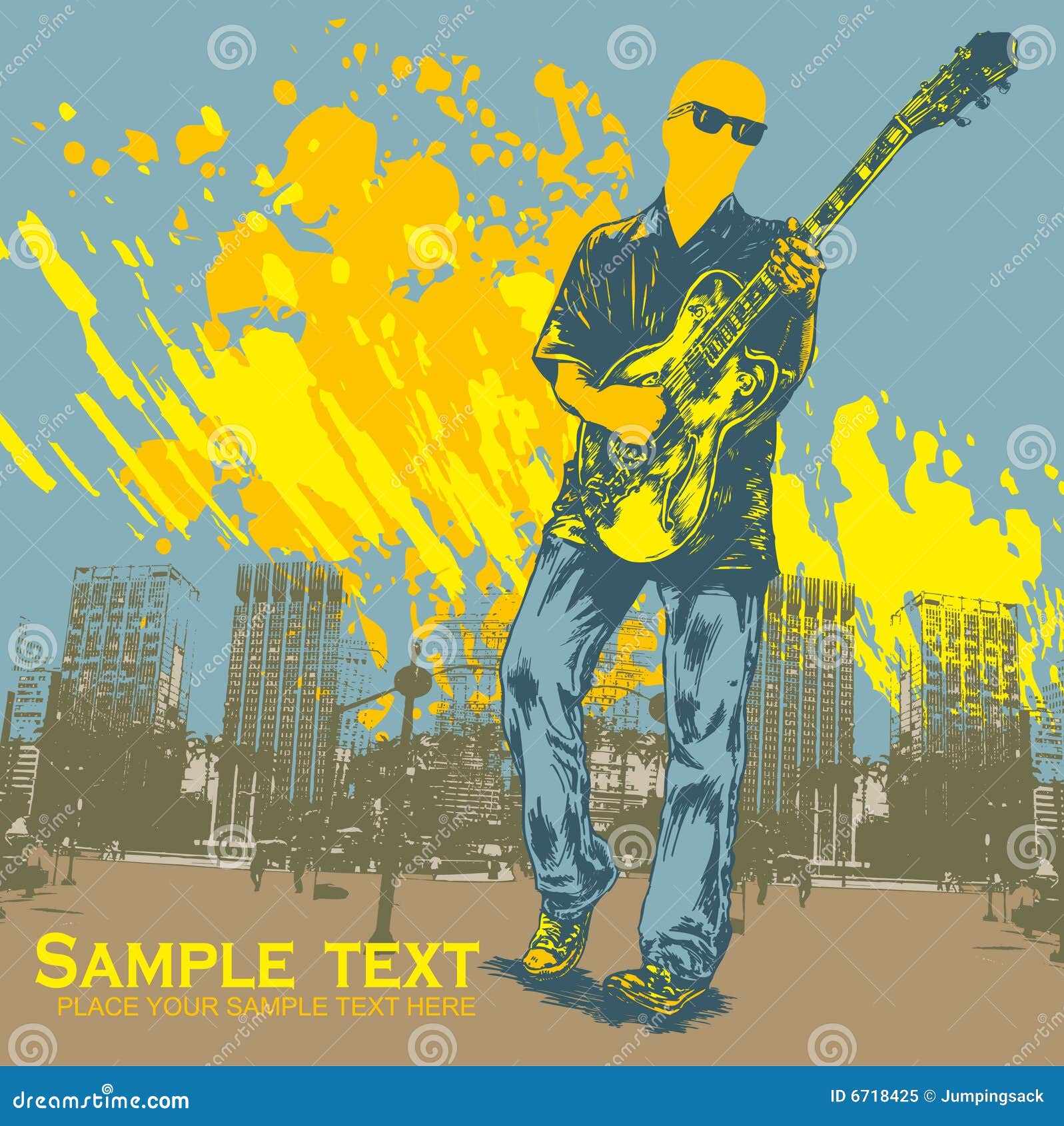 Vector Illustration with Guitar Player Stock Vector - Illustration of ...