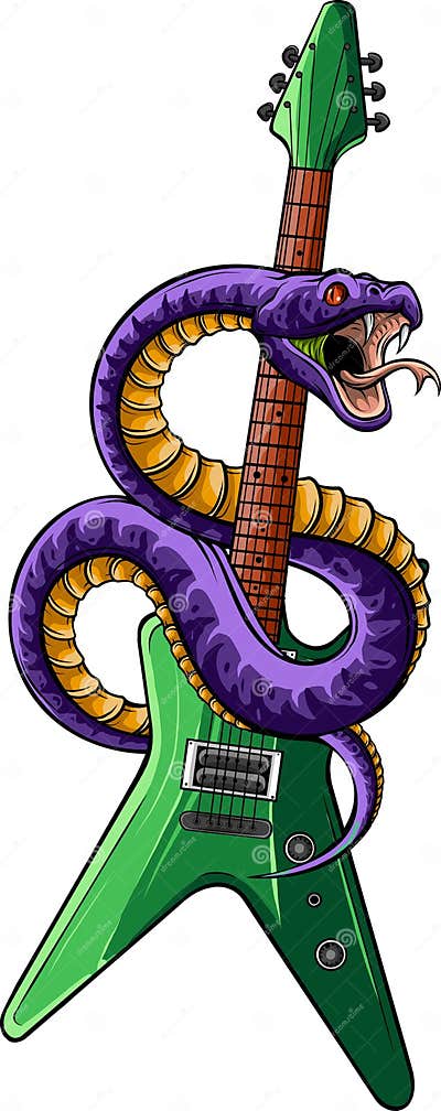 Vector Illustration of Guitar with Snake on White Background Stock ...