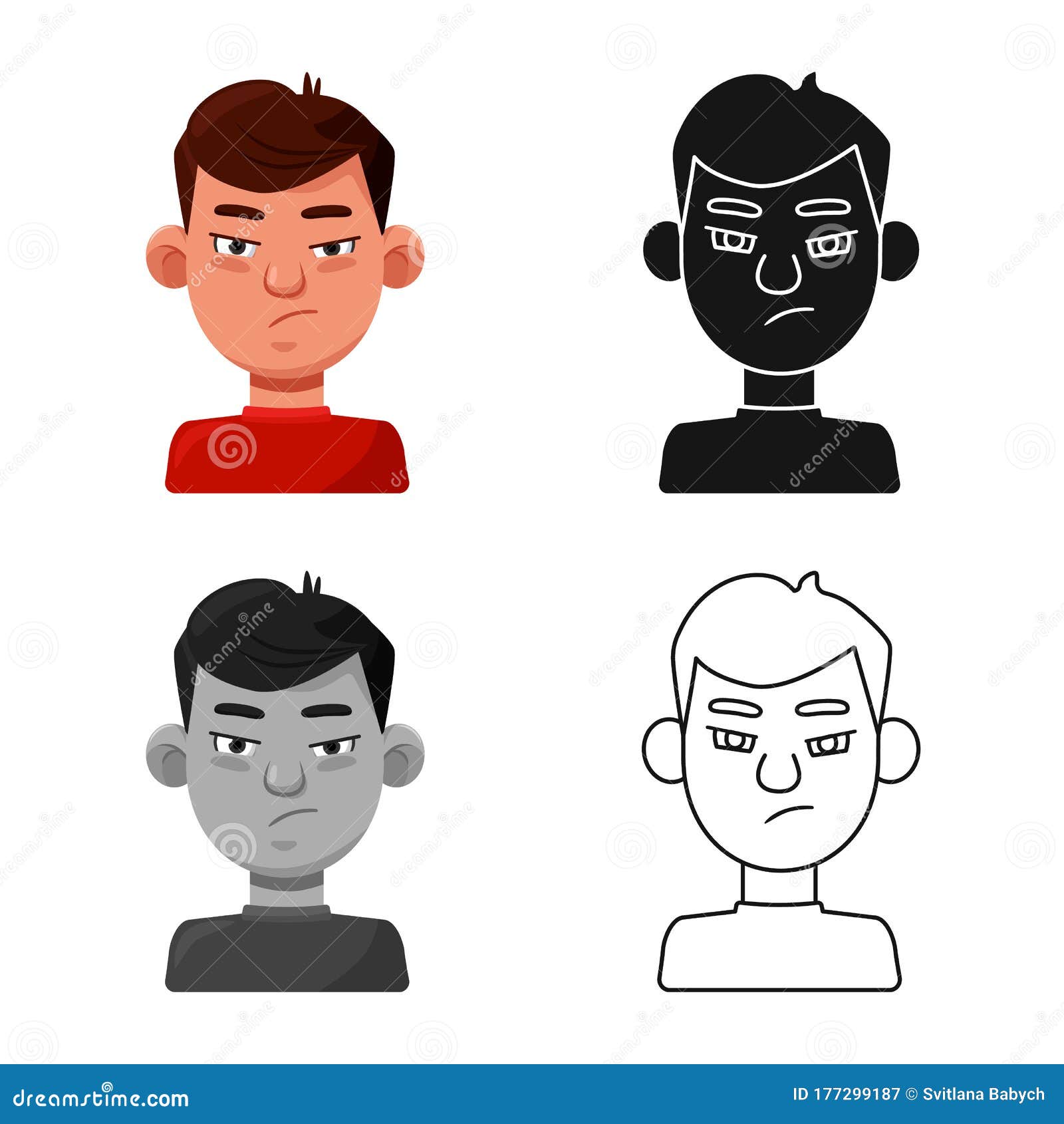 Vector Illustration of Guy and Anger Icon. Set of Guy and Emotion Stock ...