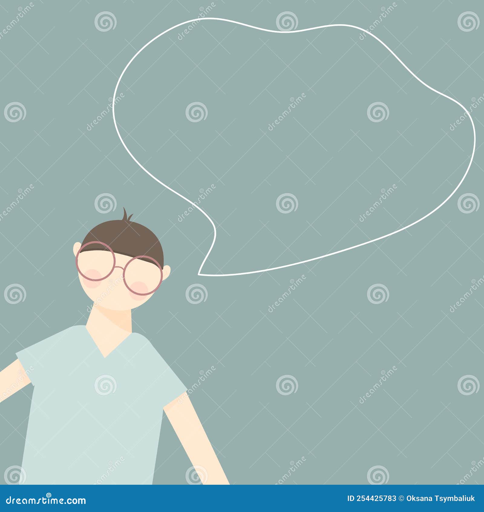 Vector Illustration of a Guy in Glasses with Thoughts. Dialog Window ...
