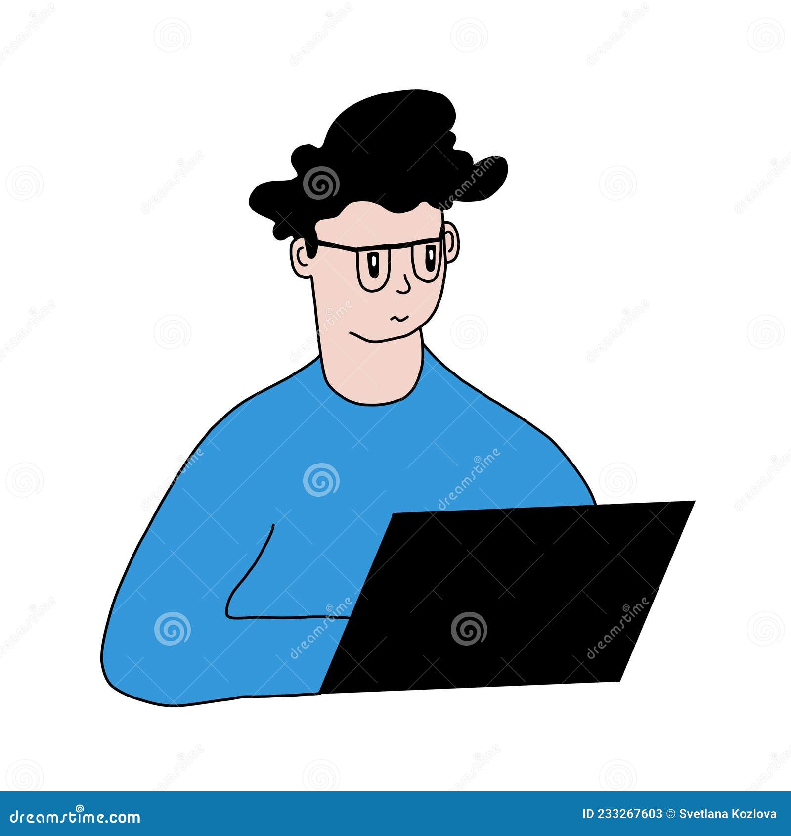 Vector Illustration Guy Playing Computer Game on Laptop Stock Vector ...