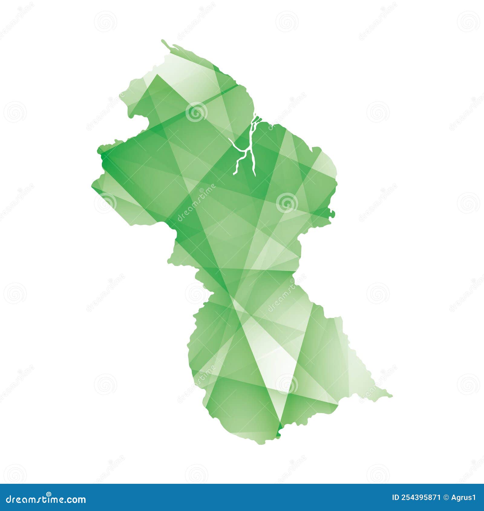 Vector Illustration of Guyana Map with Green Colored Geometric Shapes ...