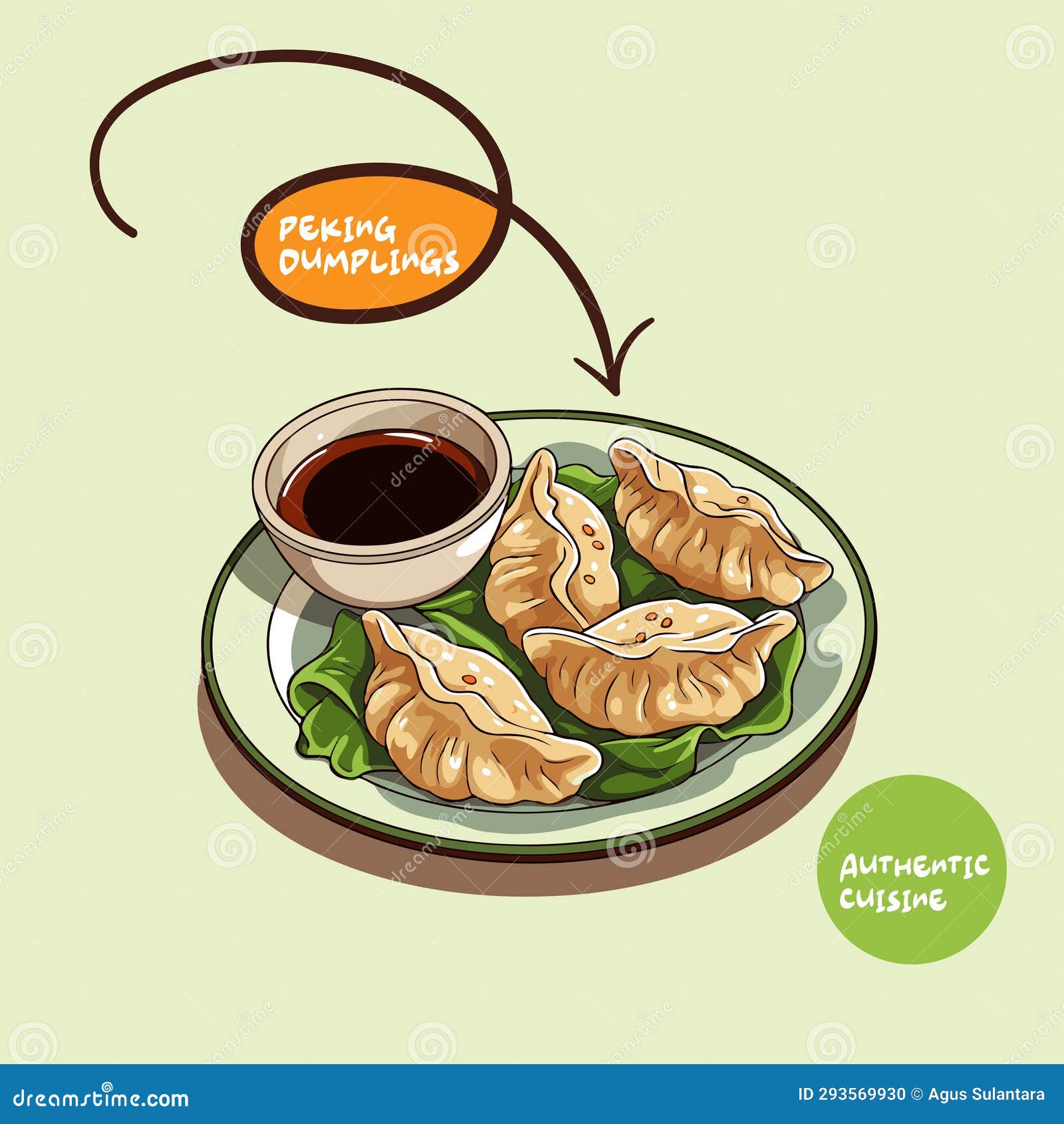 Vector Illustration of Gyoza Dumplings with Soy Sauce Stock Vector ...