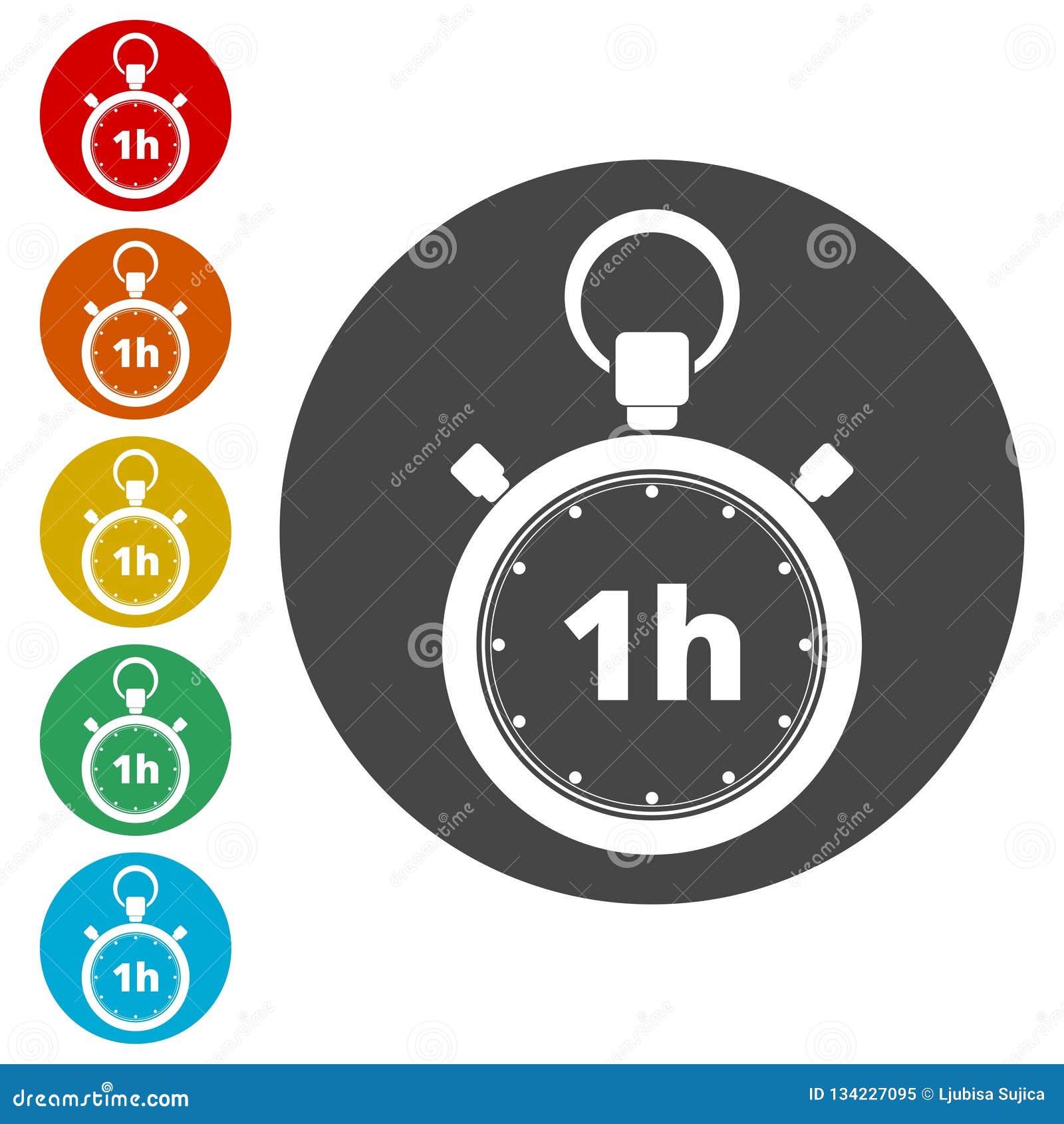Vector Illustration of 1h Stopwatch Icon Stock Vector - Illustration of ...