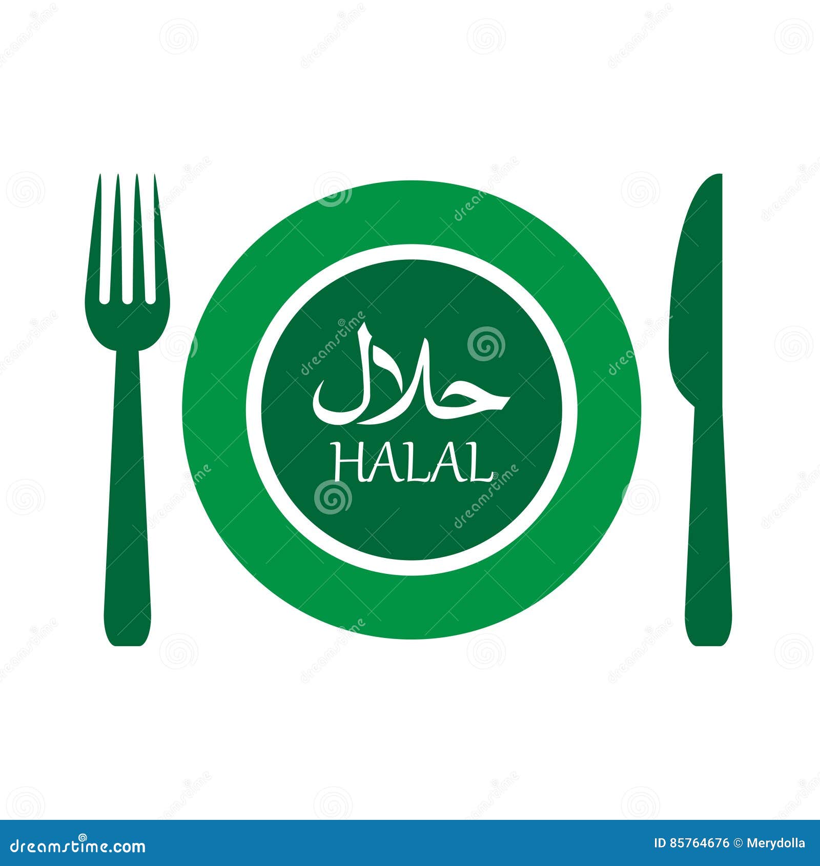 Vector Illustration of Halal Plate Label with Fork and Knife Stock ...