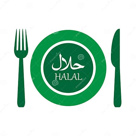 Vector Illustration of Halal Plate Label with Fork and Knife Stock ...
