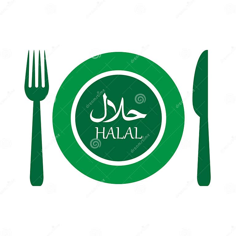 Vector Illustration of Halal Plate Label with Fork and Knife Stock ...