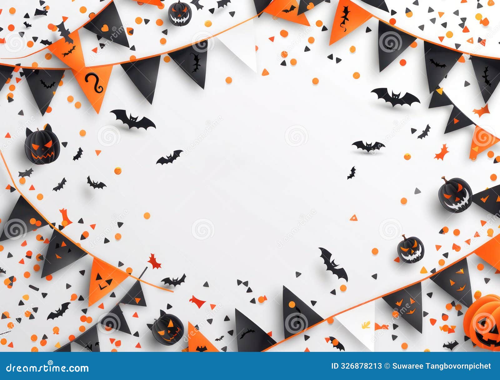 Vector Illustration of Halloween Empty White Background with Flags ...