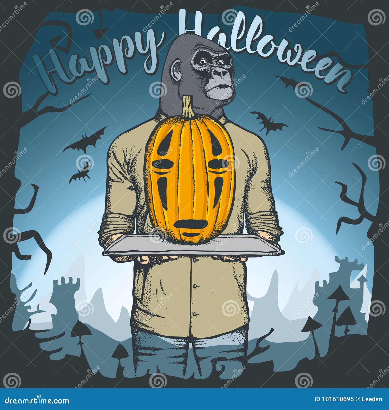 Vector Illustration of Halloween Monkey Concept Stock Vector ...