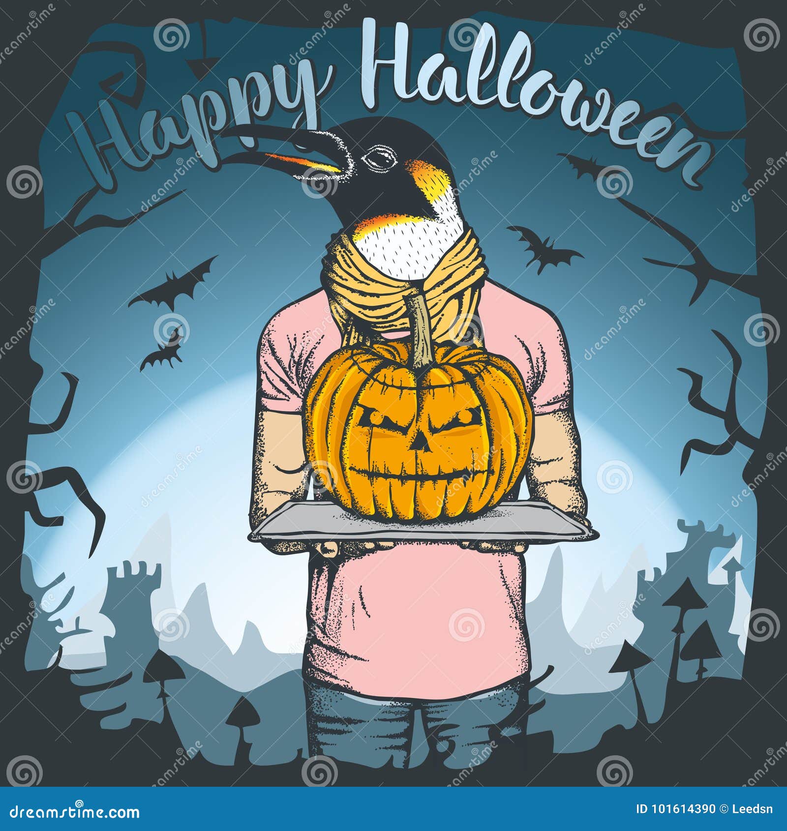 Vector Illustration of Halloween Penguin Concept Stock Vector ...