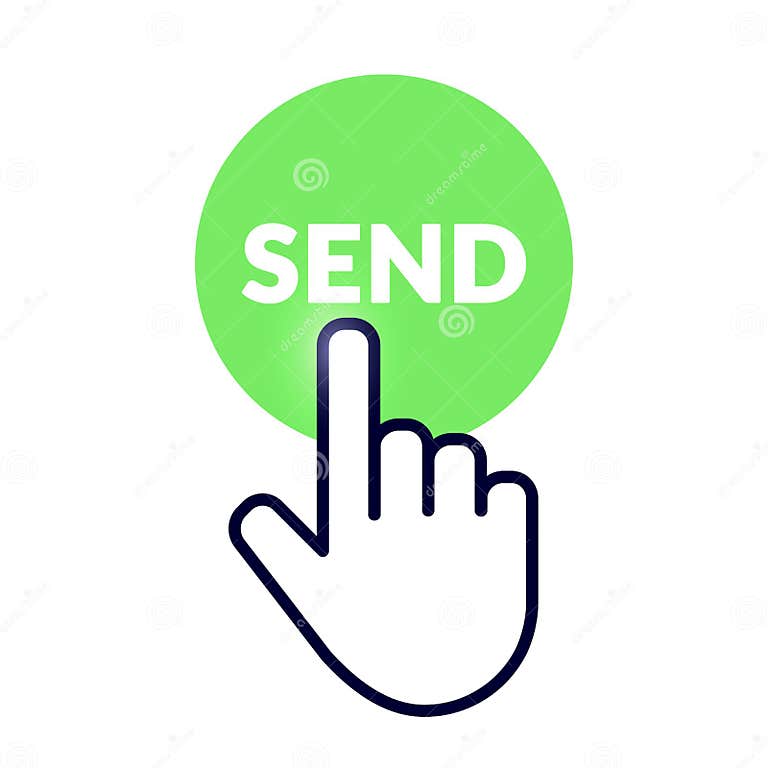 Vector Illustration Hand Cursor Icon on Green Send Button. Stock Vector ...