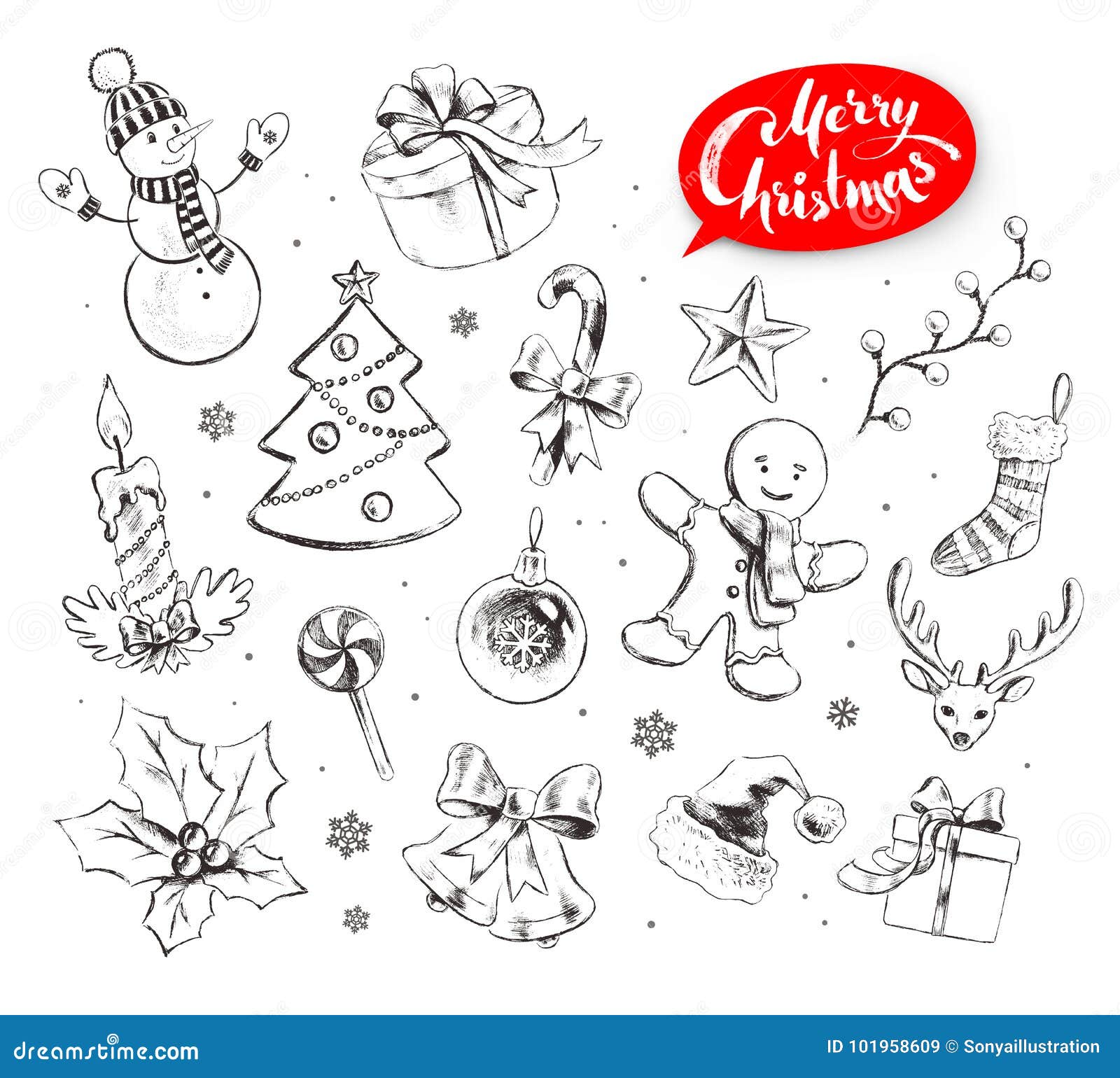 Hand Drawn Collection of Christmas Objects Stock Vector - Illustration ...