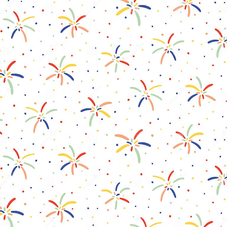 Vector Illustration of Hand Drawn Colorful Fireworks Pattern Stock ...