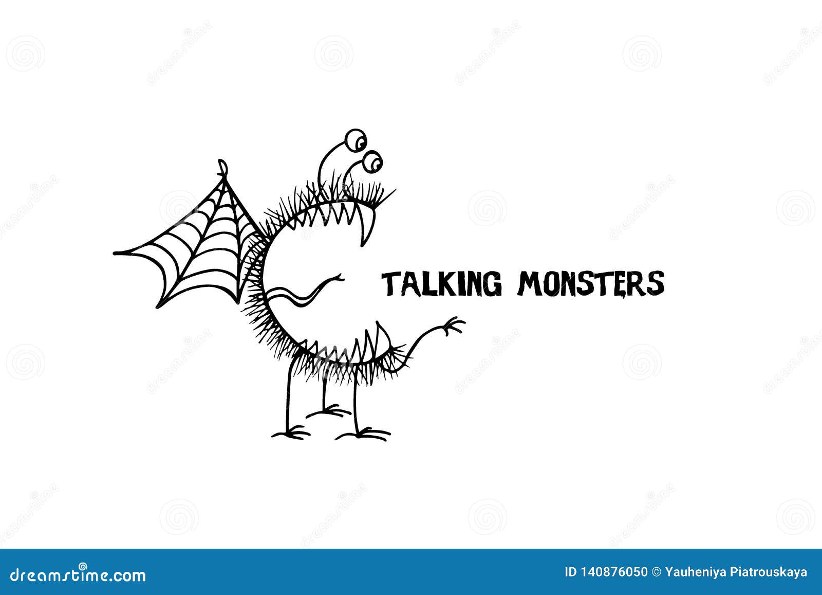 Hand drawn cute monster stock vector. Illustration of card - 140876050