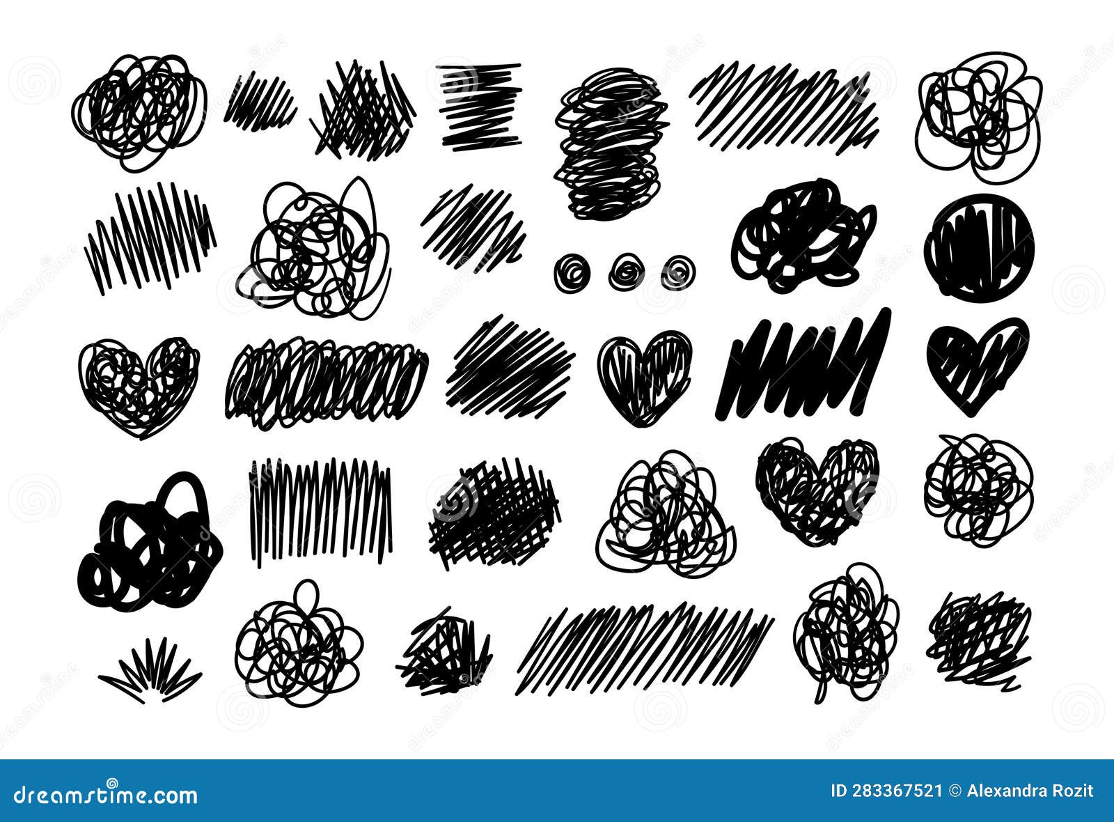 Vector Illustration. Hand Drawn Doodle Scribbles and Hearts Set Stock Illustration ...