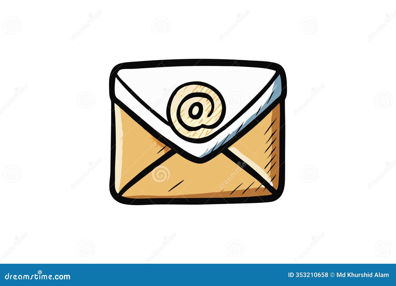 Vector Illustration of a Hand Drawn Email Envelope with @ Symbol ...