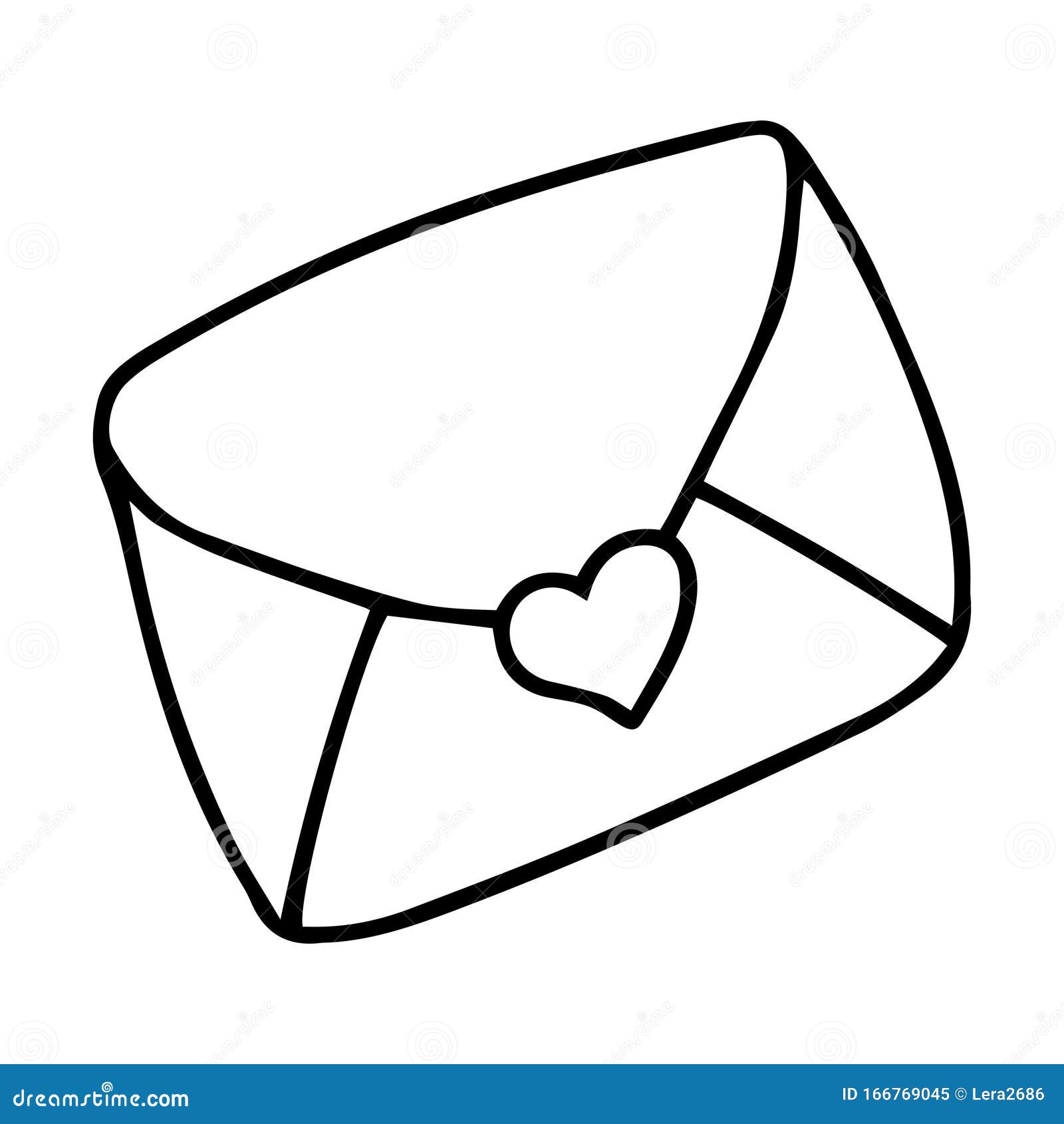 Vector Illustration. Hand-drawn Envelope with a Heart. Black and White ...