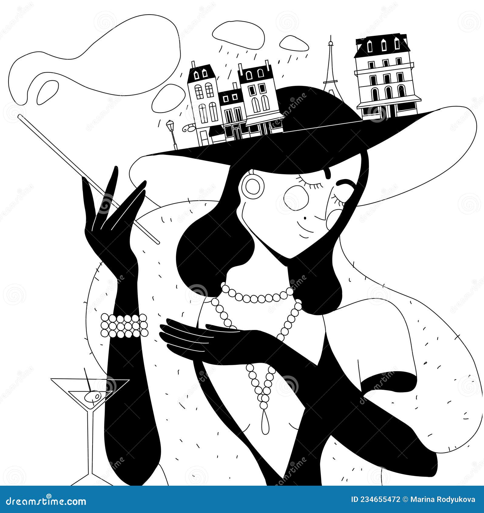 Girl with paris on a hat stock vector. Illustration of glamour - 234655472