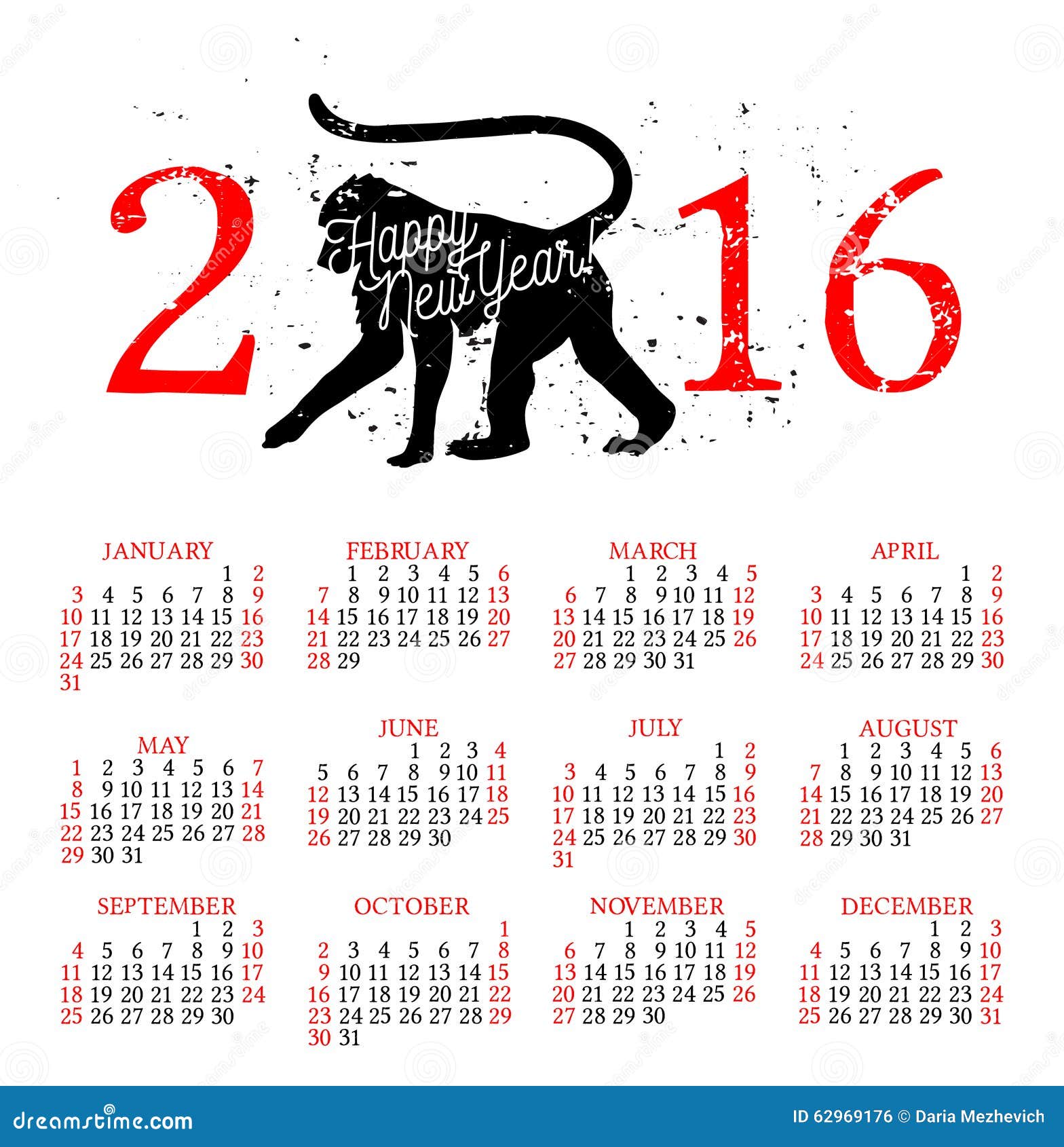 Vector Illustration of Hand Drawn Monkey - the Simbol of 2016. January ...