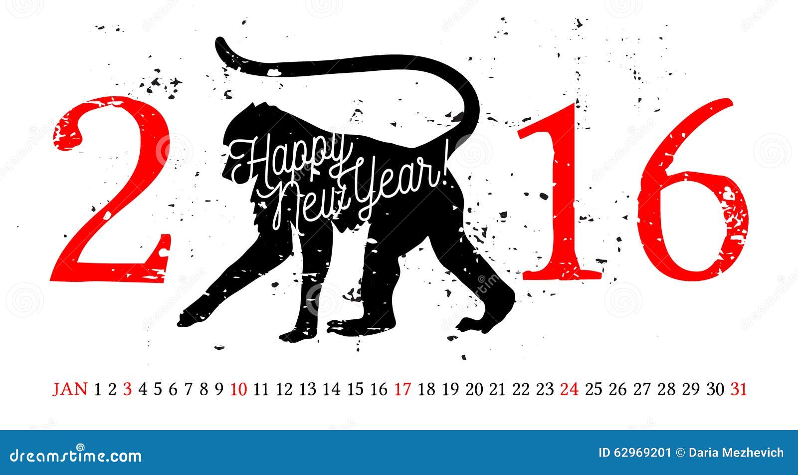 Vector Illustration of Hand Drawn Monkey - the Simbol of 2016. January ...