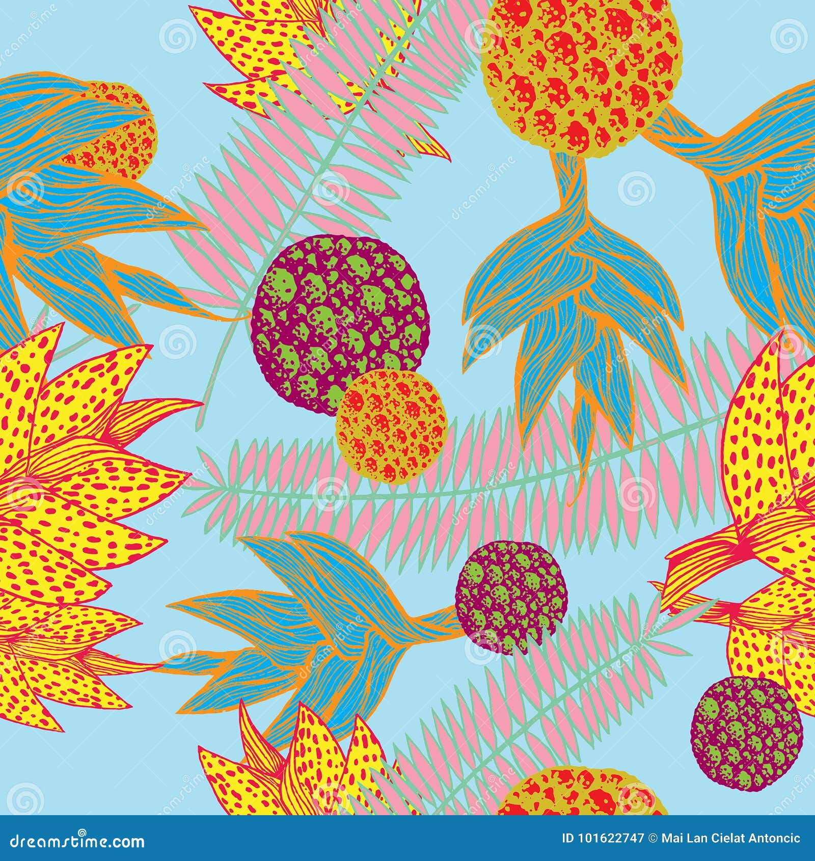 Seamless Pattern with Plants Inspired by Tropical Botany in Vivid ...