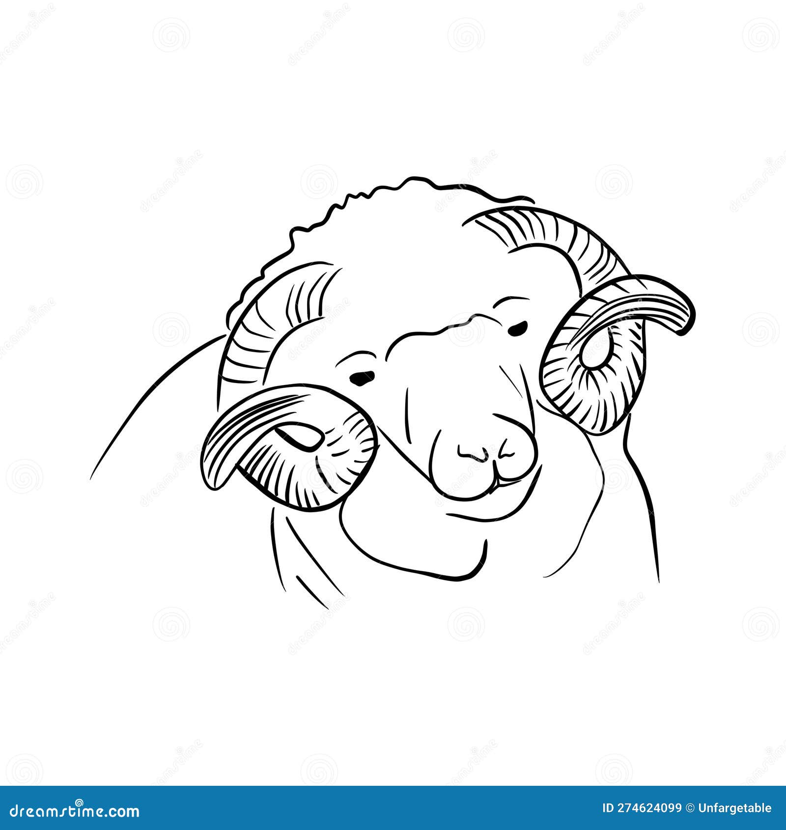 Vector Illustration Hand Drawn Silhouette of a Ram, Line Art Stock ...