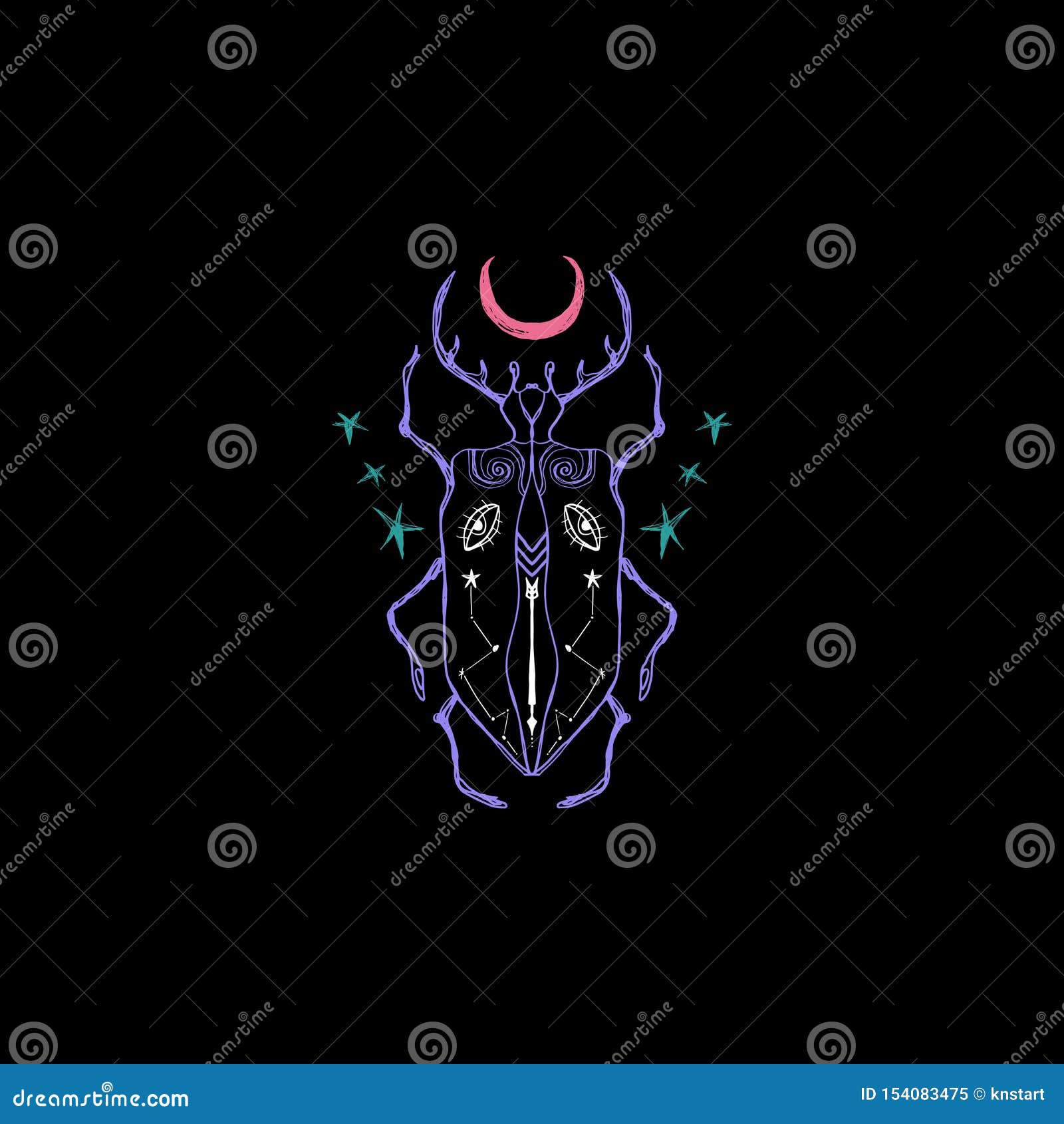 Vector Illustration with Hand Drawn Space Magic Beetle. Sacred Moon ...