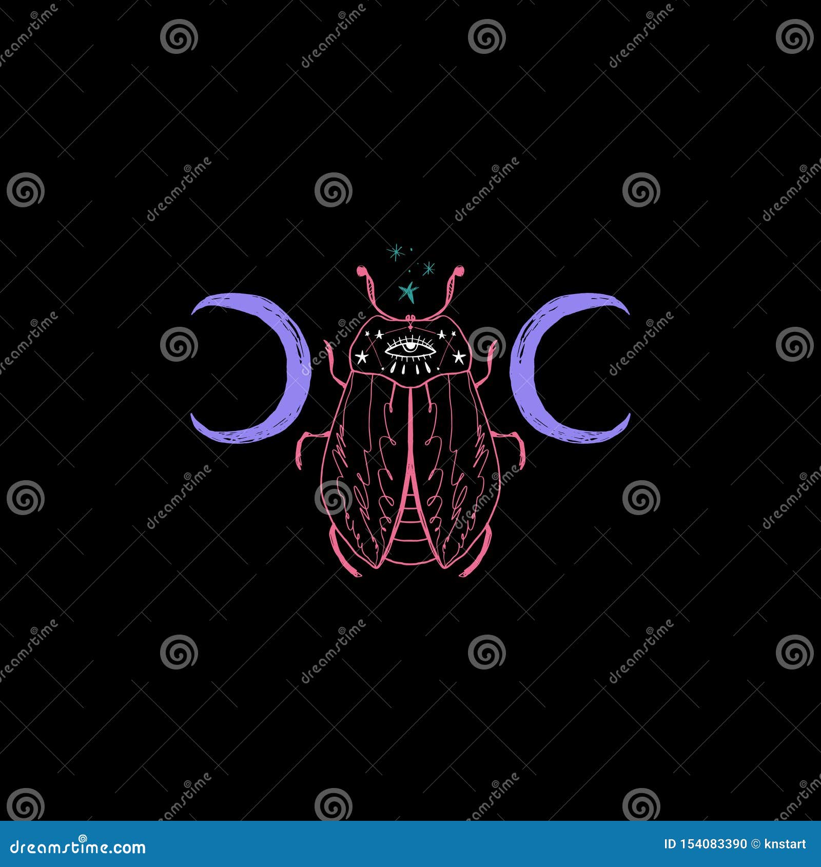 Vector Illustration with Hand Drawn Space Magic Beetle. Sacred Moon ...