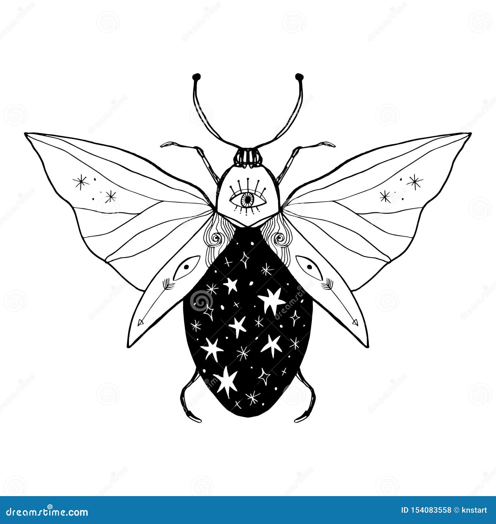 Vector Illustration with Hand Drawn Space Magic Beetle. Sacred Symbol ...