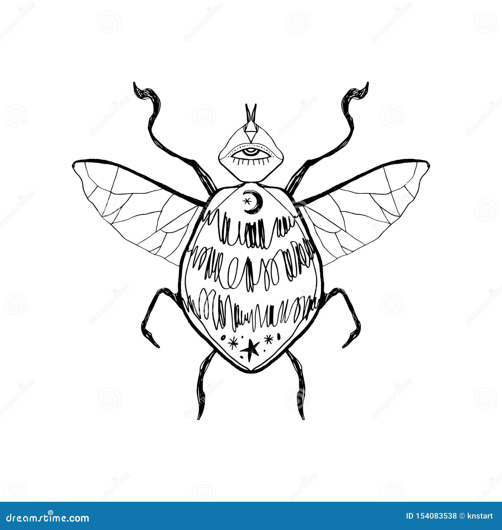 Vector Illustration with Hand Drawn Space Magic Beetle. Sacred Symbol ...