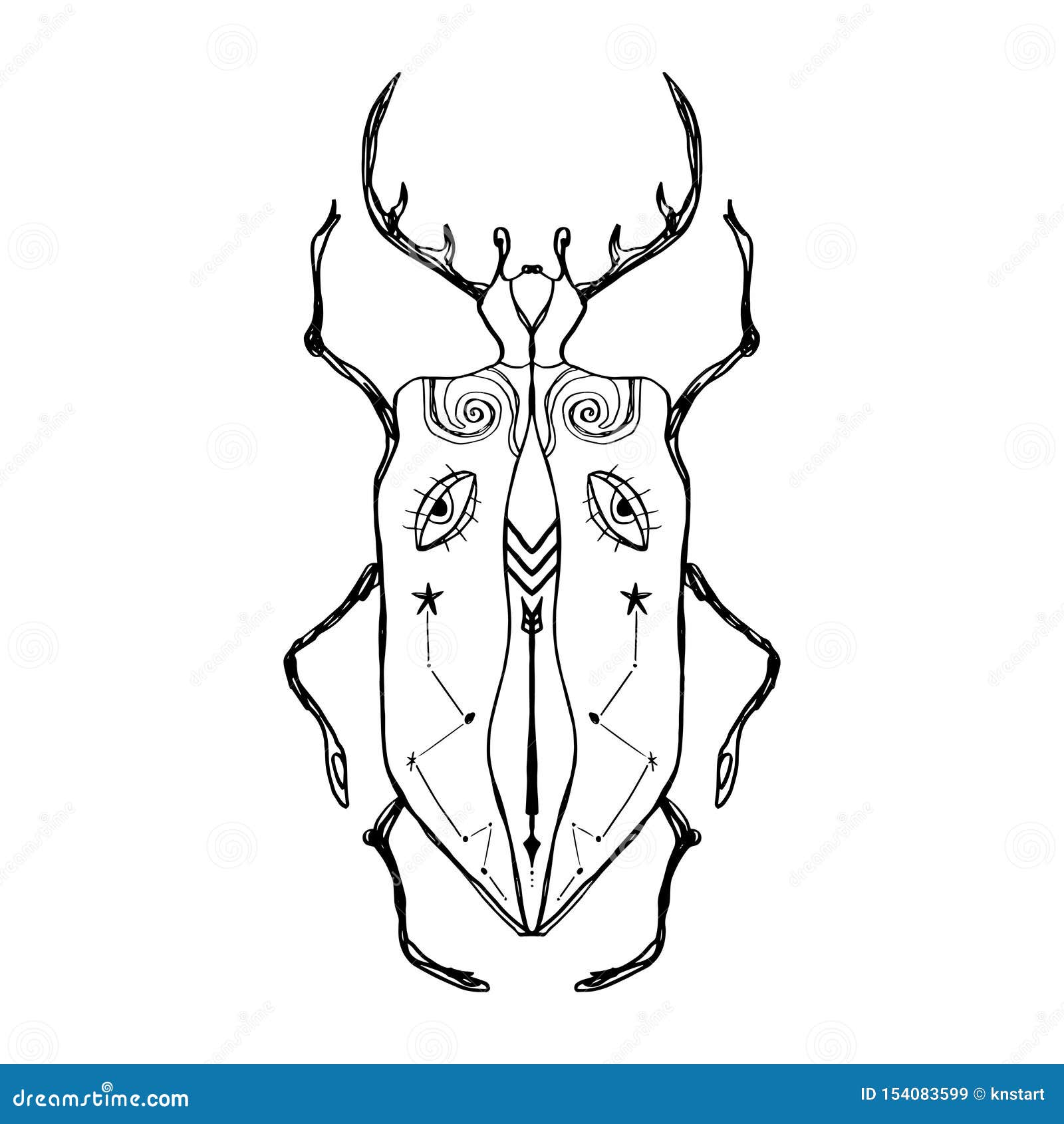 Vector Illustration with Hand Drawn Space Magic Beetle. Sacred Symbol ...
