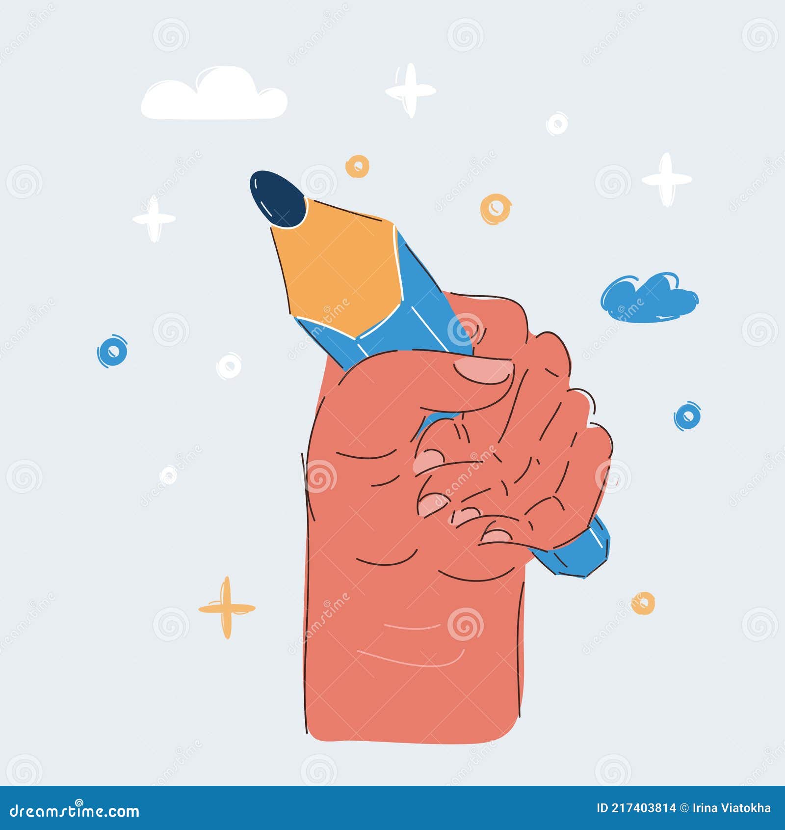 Vector Illustration of Hand Hold Pencil Stock Vector - Illustration of ...