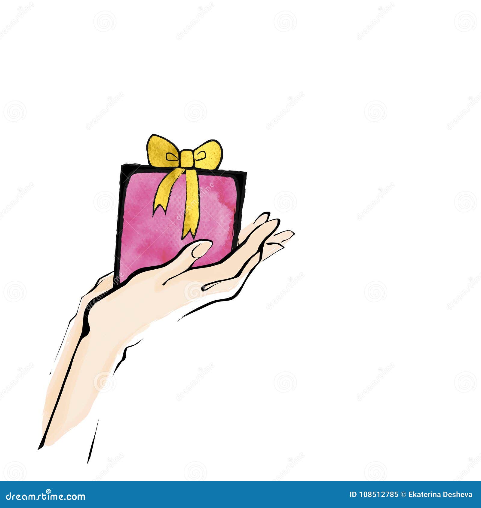 Vector Illustration Hand Holding Present Gift Watercolour Stock Vector ...