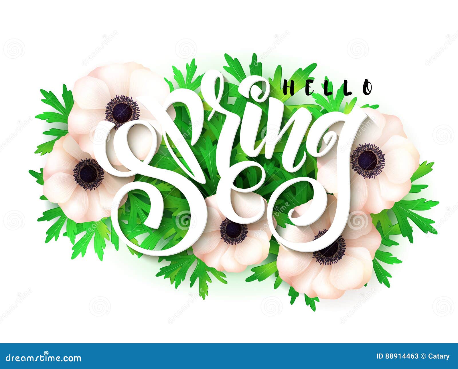 Vector Illustration of Hand Lettering - Hello Spring on a Background of ...